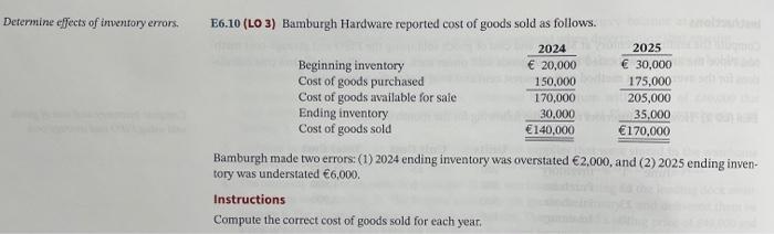 Solved Determine effects of inventory errors. zboby to 1203 | Chegg.com