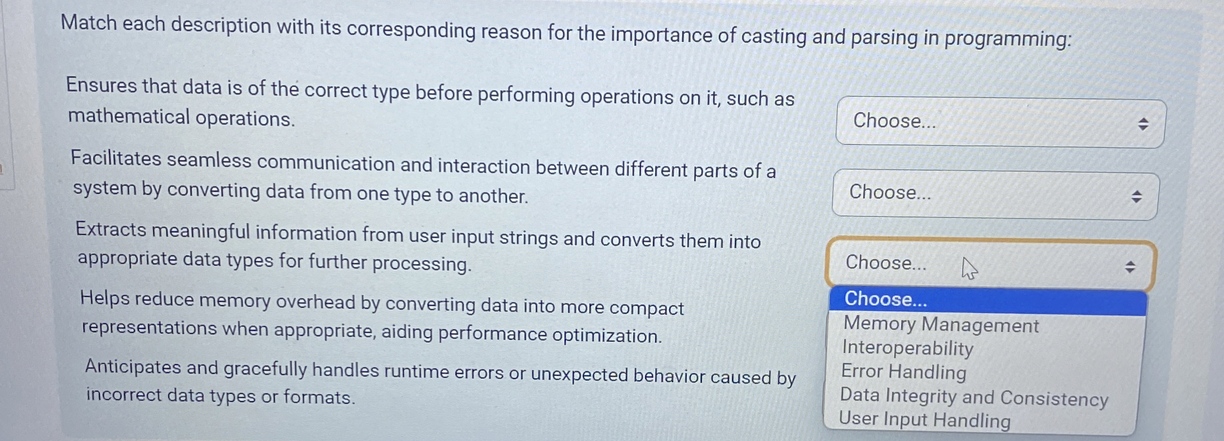 Solved Match each description with its corresponding reason | Chegg.com