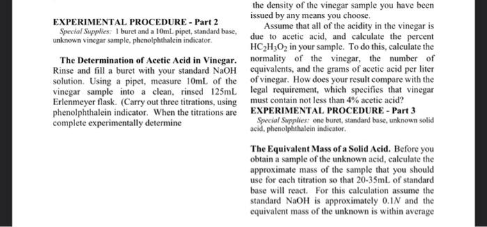 Solved the density of the vinegar sample you have been | Chegg.com