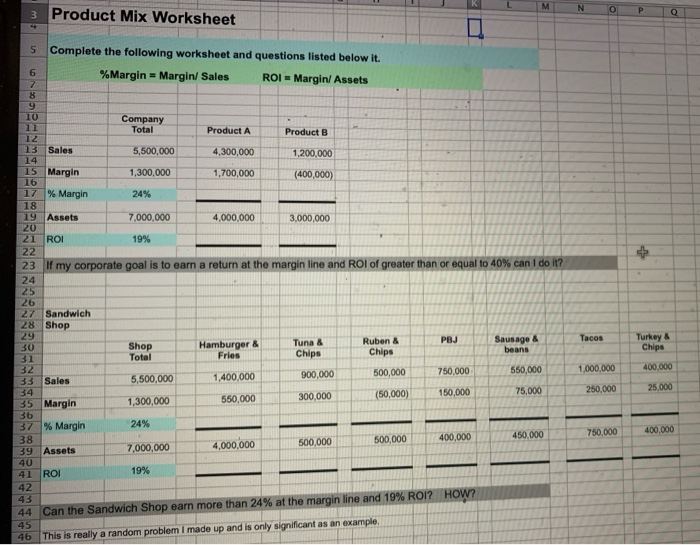 Solved N 3 Product Mix Worksheet o 5 Complete the following | Chegg.com