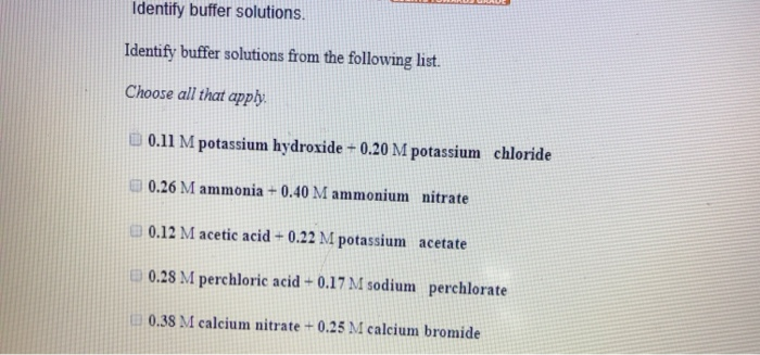 Solved Identify buffer solutions. Identify buffer solutions | Chegg.com