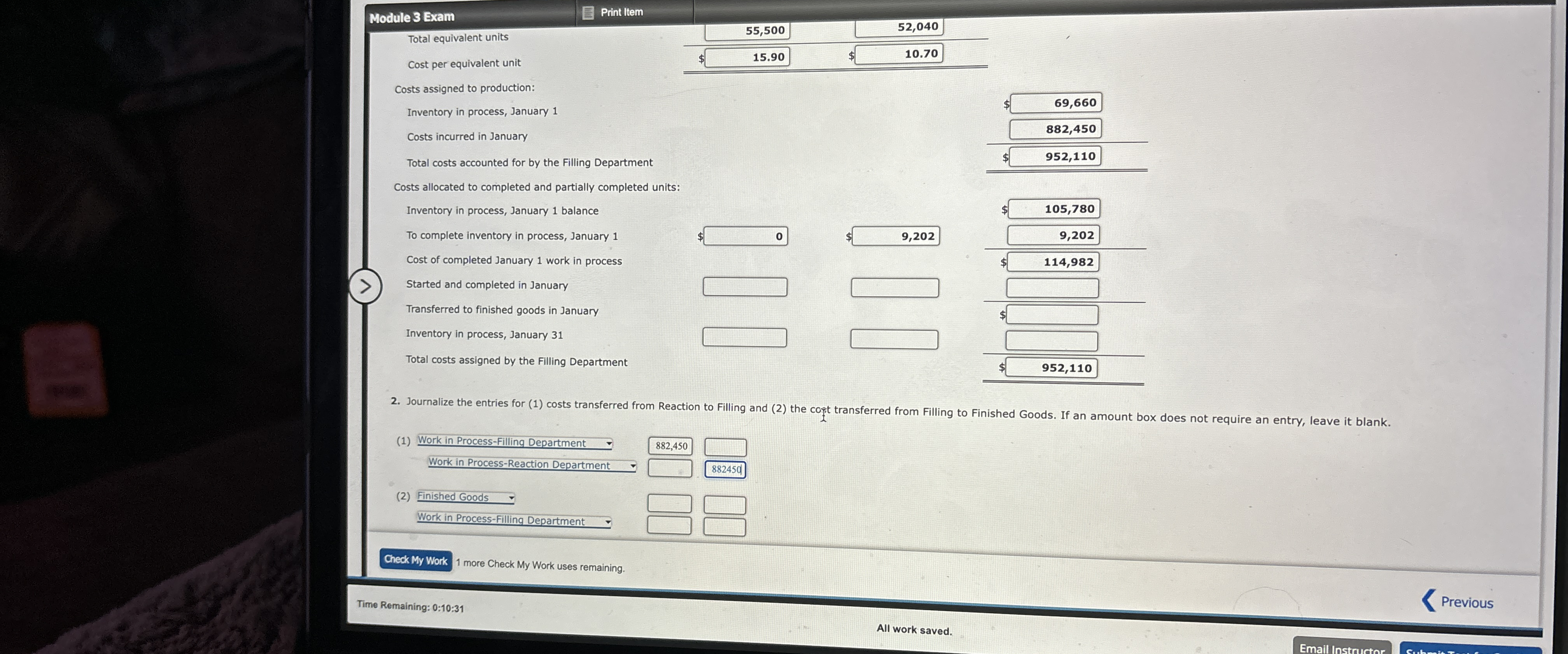 Module 3 ﻿ExamPrint ItemTotal equivalent unitsCost | Chegg.com