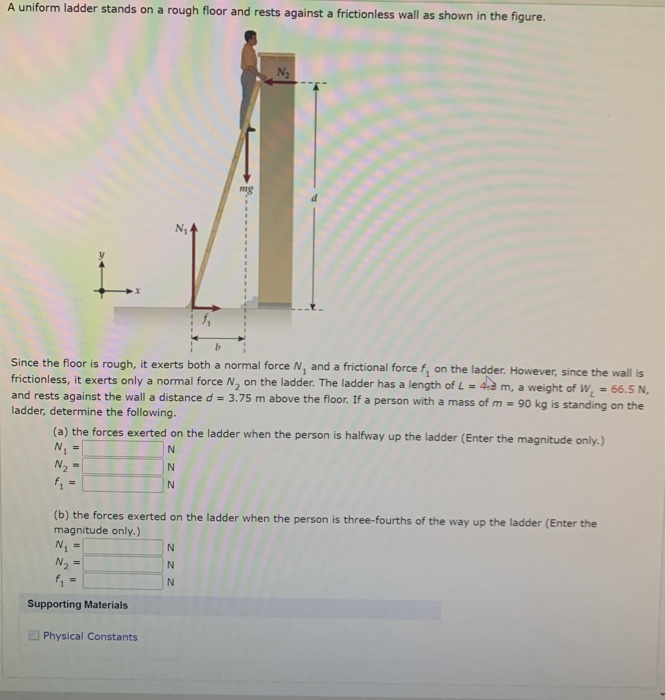 Solved . 18 SAMSUNG A uniform ladder stands on a rough | Chegg.com