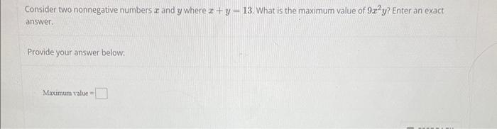 Solved Consider two nonnegative numbers x and y where | Chegg.com