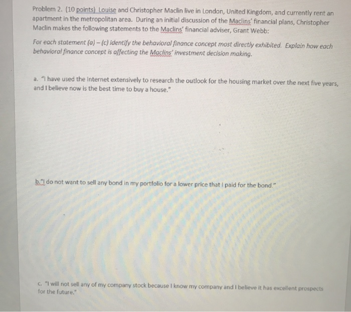 Solved Problem 2. (10 points) Louise and Christopher Maclin | Chegg.com