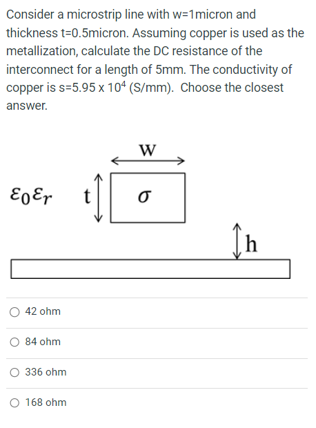 Solved Consider a microstrip line with w=1 ﻿micron | Chegg.com