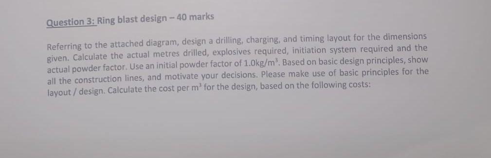 Solved Question 3: Ring blast design -40 marks Referring to | Chegg.com