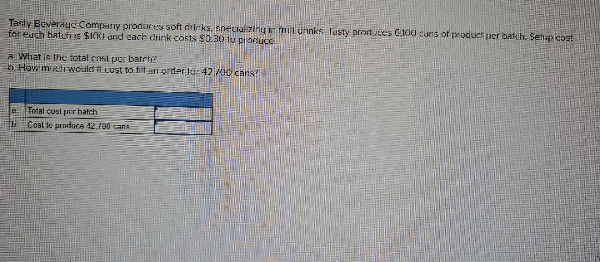 Solved Tasty Beverage Company produces soft drinks, | Chegg.com