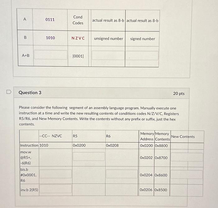 Solved Please consider the following segment of an assembly | Chegg.com