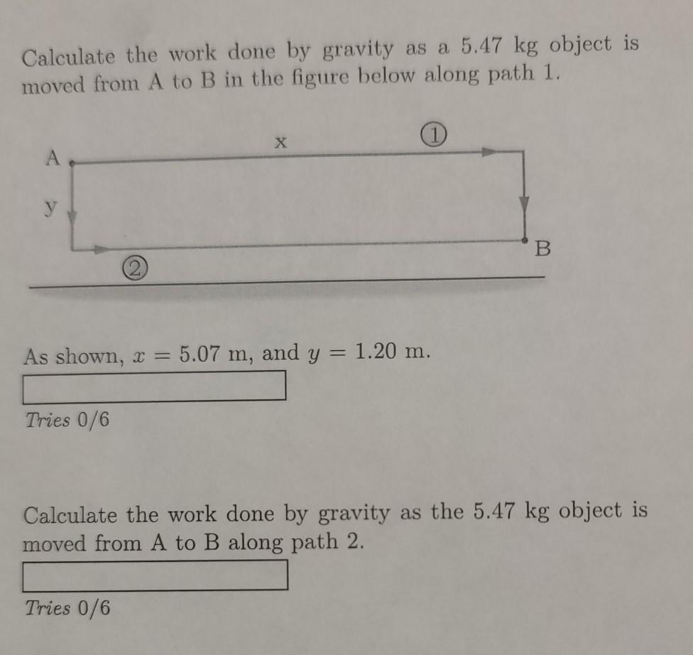 Solved Calculate the work done by gravity as a 5.47 kg | Chegg.com