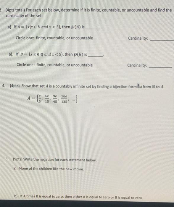 Solved (5pts total) Determine each below given the following | Chegg.com
