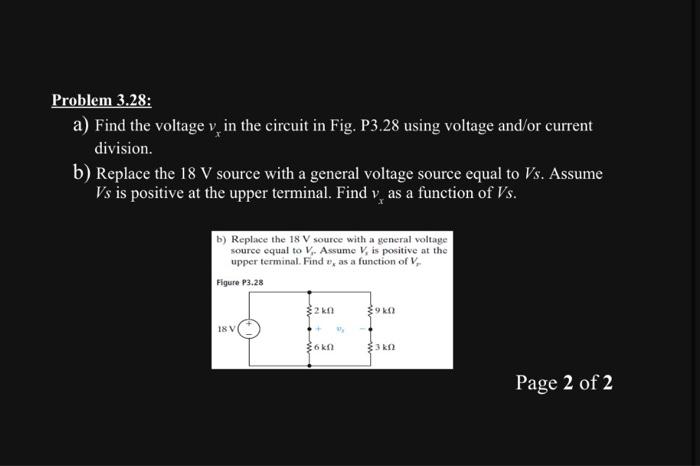 Solved Problem 3.28: a) Find the voltage vx in the circuit | Chegg.com