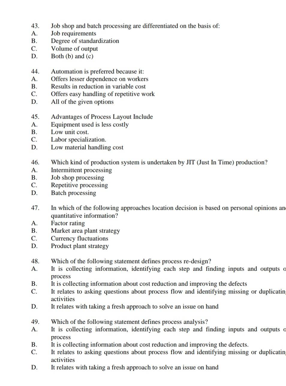 Solved Job shop and batch processing are differentiated on | Chegg.com