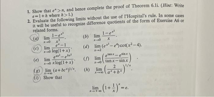 Solved 1. Show that en>n, and hence complete the proof of | Chegg.com