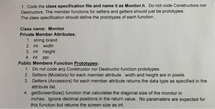 Solved 1 Code The Class Specification File And Name It As 5681
