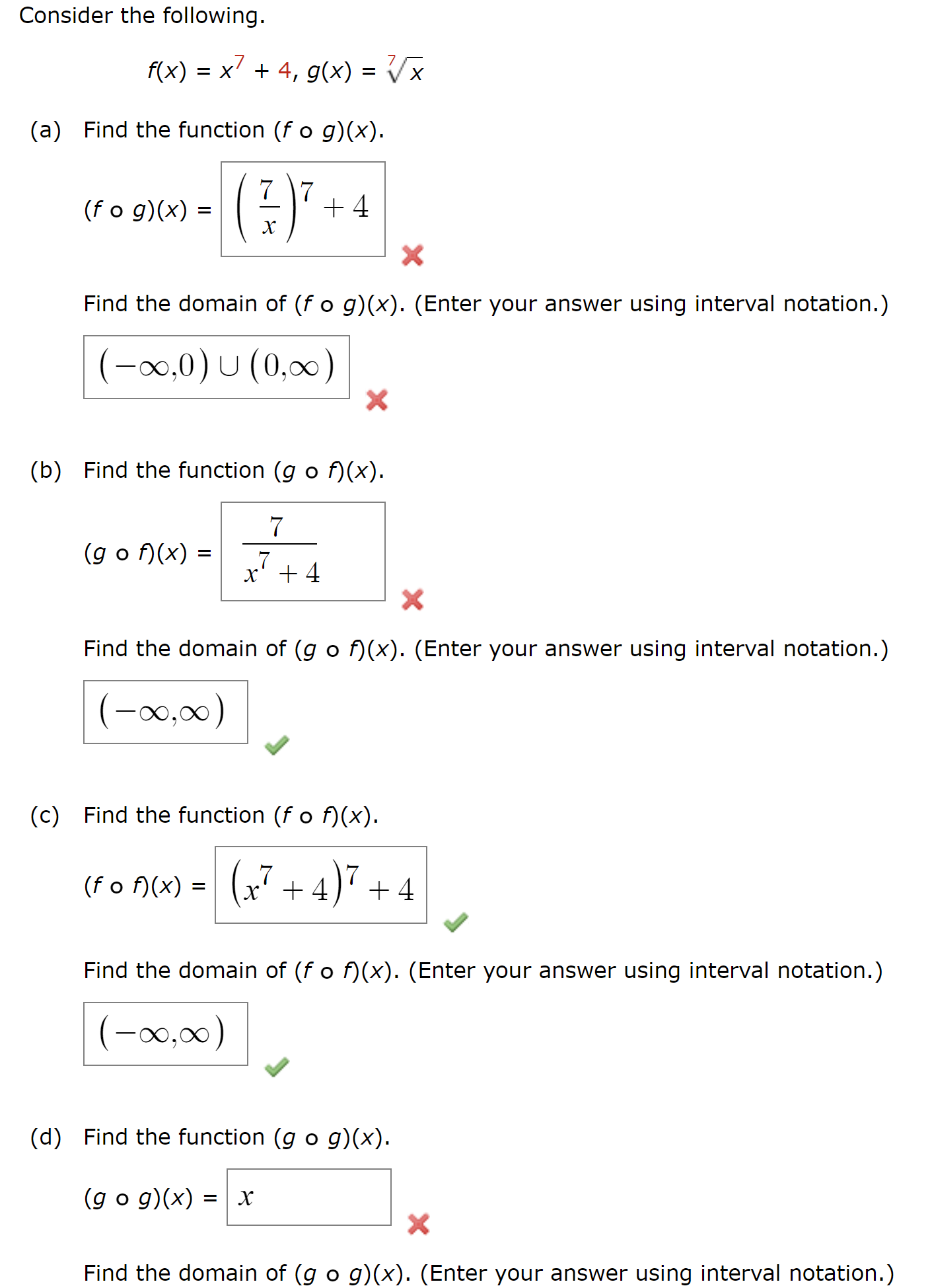 Solved Consider the following.f(x)=x7+4,g(x)=x7(a) ﻿Find the | Chegg.com