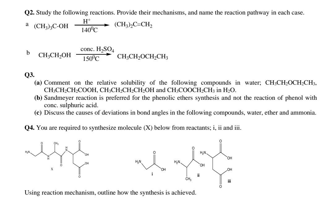 Solved Q2. Study the following reactions. Provide their | Chegg.com