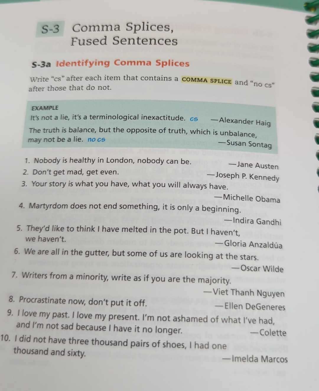 Solved S-3 ﻿Comma Splices, Fused SentencesS-3a Identifying | Chegg.com