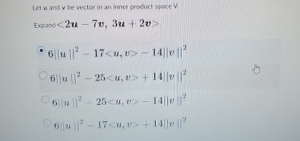 Solved Steps for Let u ﻿and v ﻿be vector in an inner product | Chegg.com
