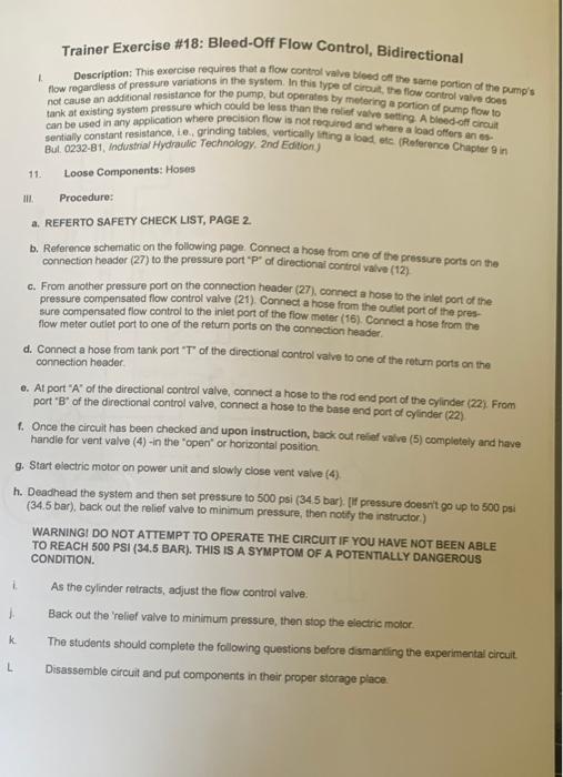 Trainer Exercise #18: Bleed-Off Flow Control, | Chegg.com