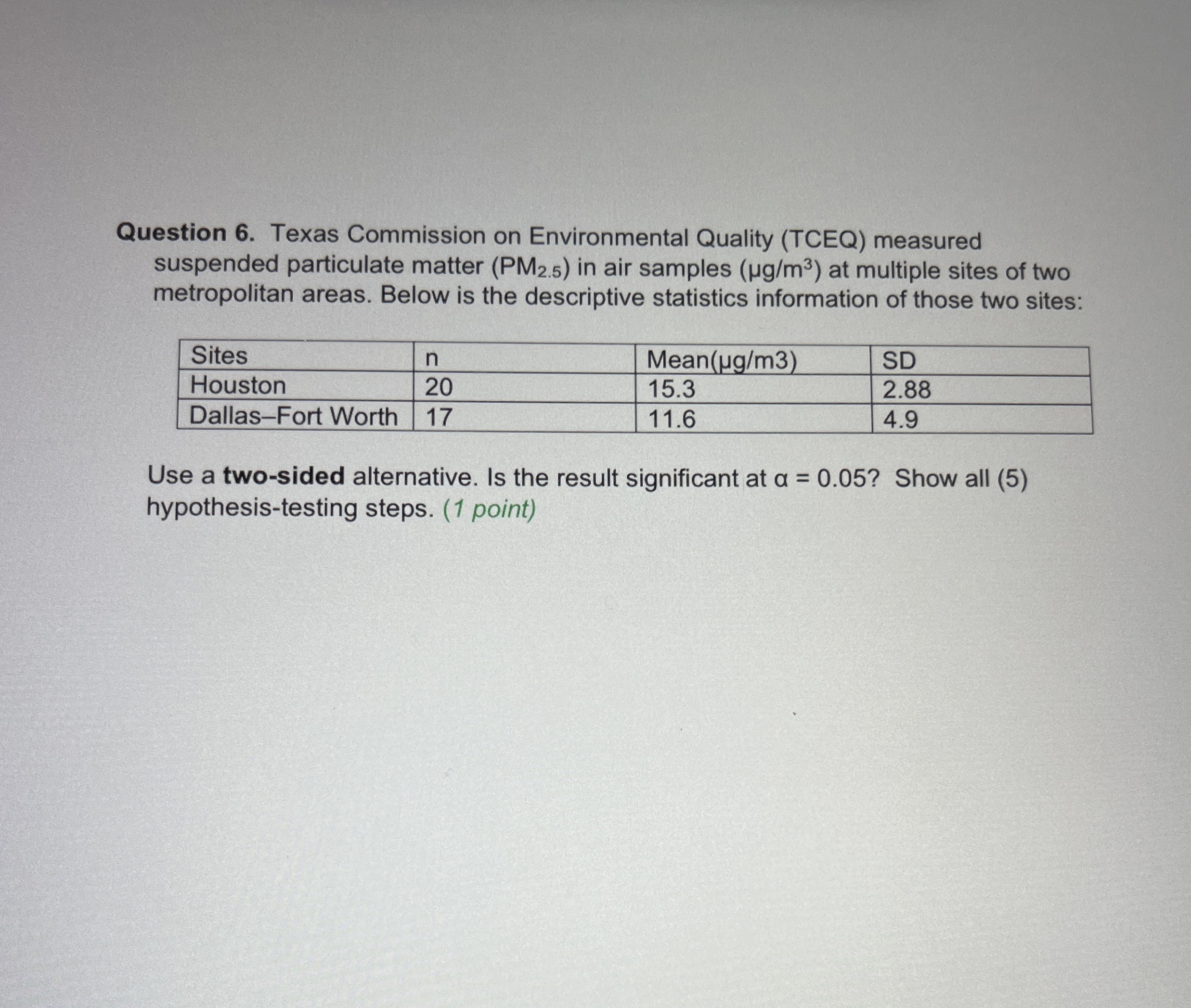 Solved Question 6. ﻿Texas Commission on Environmental | Chegg.com