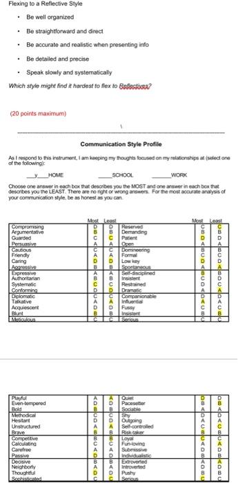 Part 1: Complete the Communication Style Profile at | Chegg.com