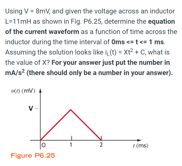 Solved Using V=8mV, ﻿and given the voltage across an | Chegg.com