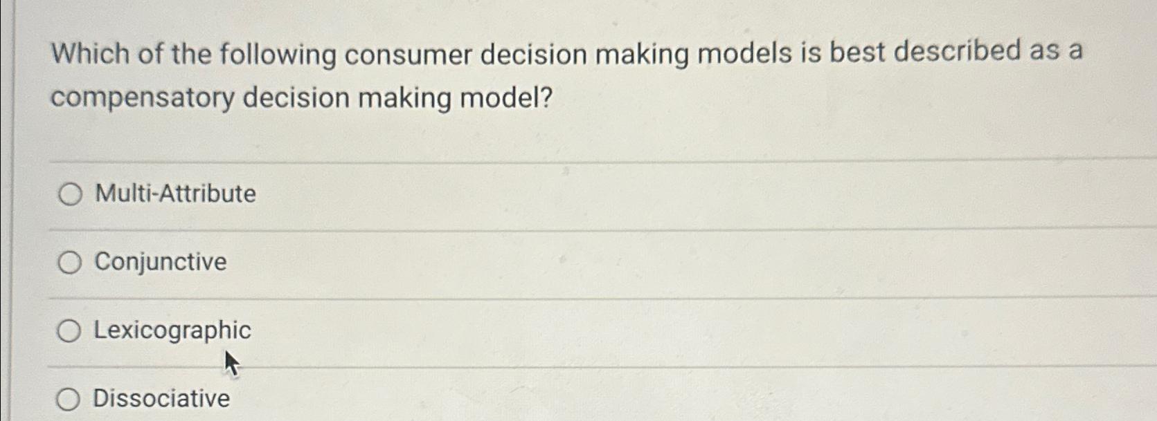 Solved Which of the following consumer decision making | Chegg.com