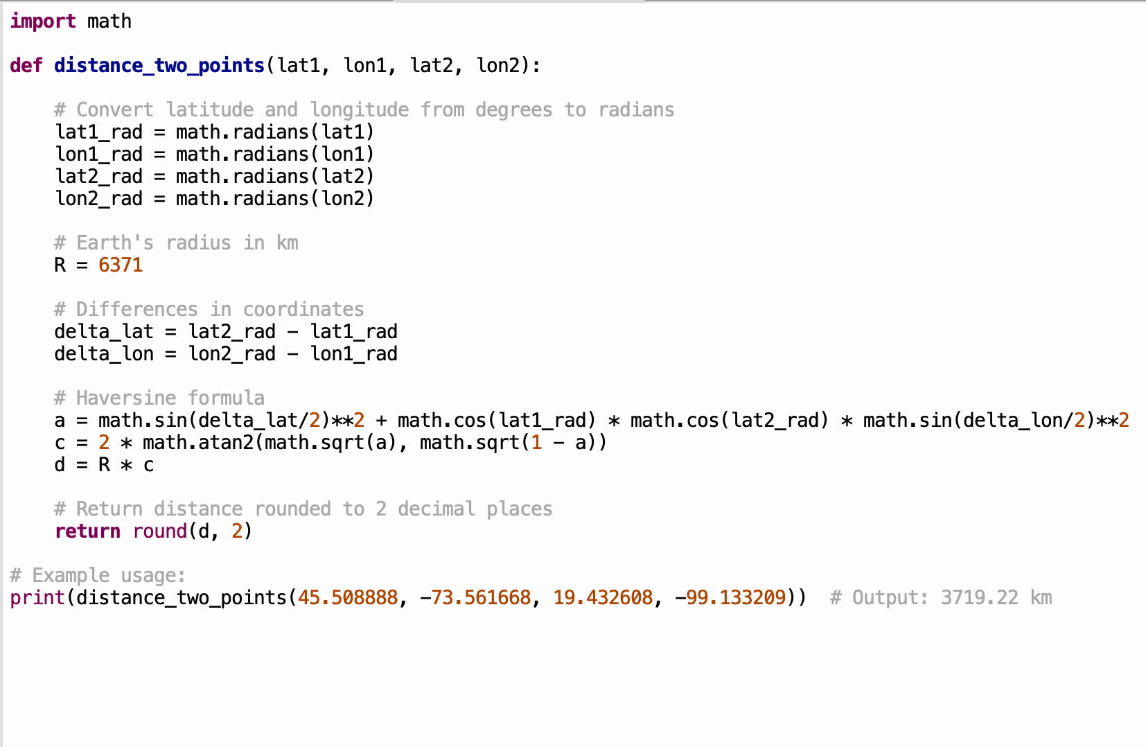 Solved This code in python is supposed to print 3719.22 ﻿km | Chegg.com