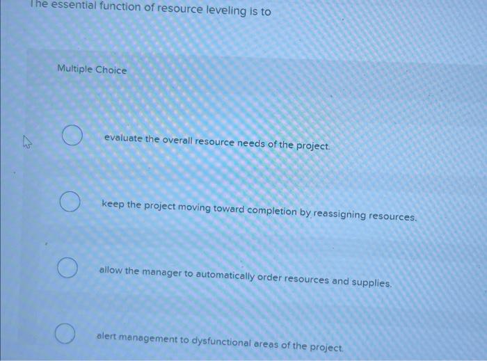 Solved The essential function of resource leveling is to | Chegg.com