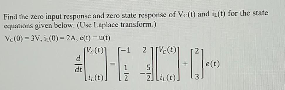 Solved Find the zero input response and zero state response | Chegg.com