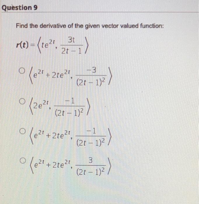 Solved Find the derivative of the given vector valued | Chegg.com
