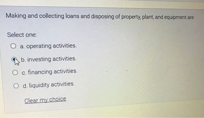 Solved Making and collecting loans and disposing of | Chegg.com