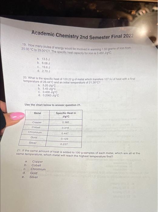 Academic Chemistry 2nd Semester Final 2022 19. How | Chegg.com