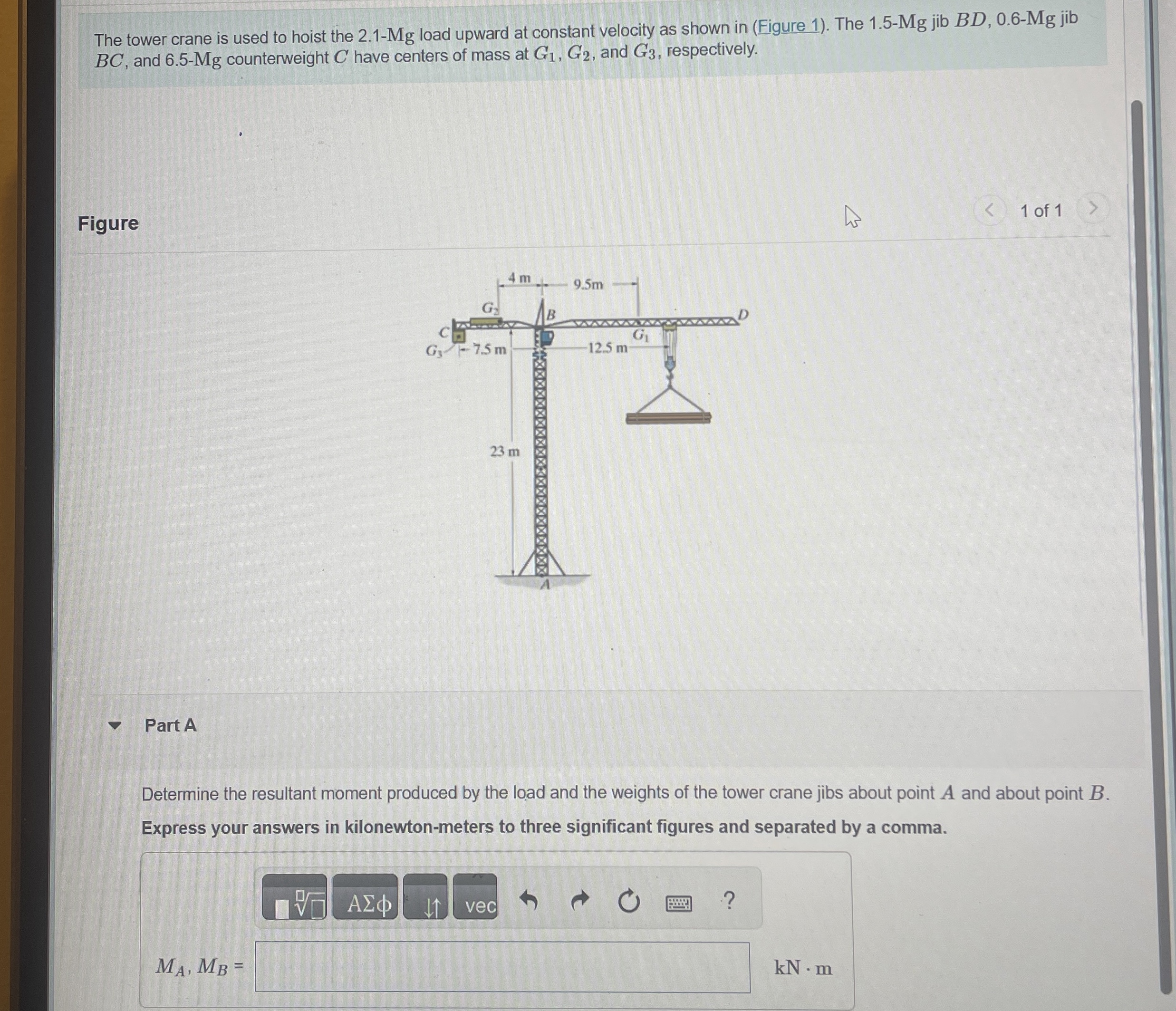 Solved The tower crane is used to hoist the 2.1-Mg ﻿load | Chegg.com