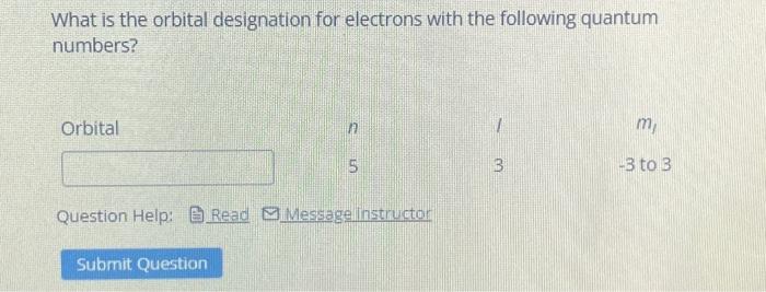 Solved What is the orbital designation for electrons with | Chegg.com