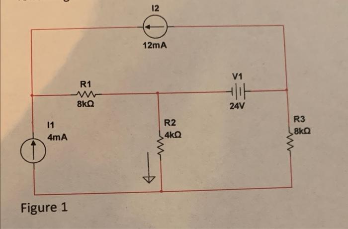 Solved 12 12mA V1 R1 ㅔ 8ko 24V 11 4mA R2 4ko R3 8ko 1 - | Chegg.com