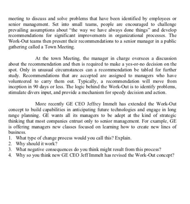 Solved Case Study 3 GE's Work-Out General Electric | Chegg.com