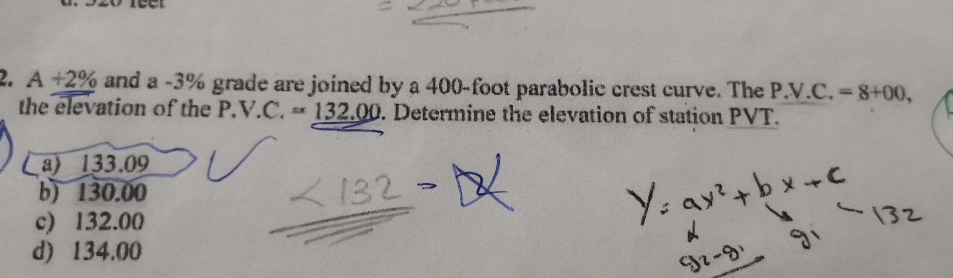 Solved A+2% and a −3% grade are joined by a 400 -foot | Chegg.com