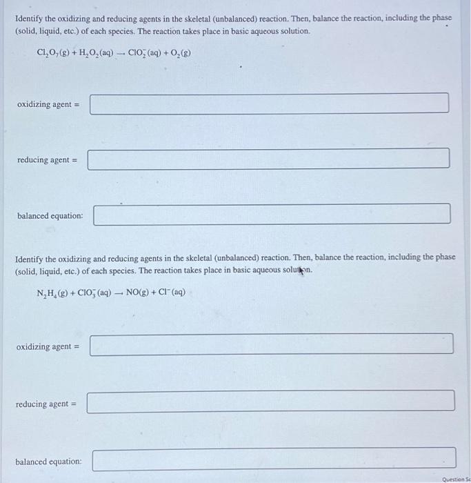 Solved Identify the oxidizing and reducing agents in the | Chegg.com