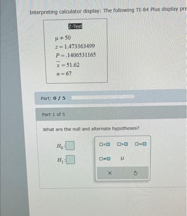 Interpreting calculator display: The following TI-84 | Chegg.com