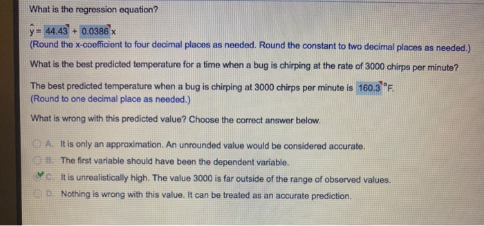 Solved The data show the bug chirpe per minute at different | Chegg.com