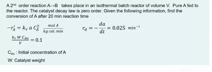 Solved A 2nd order reaction AB takes place in an isothermal | Chegg.com