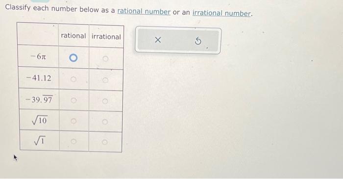 Solved Classify Each Number Below As A Rational Number Or An 