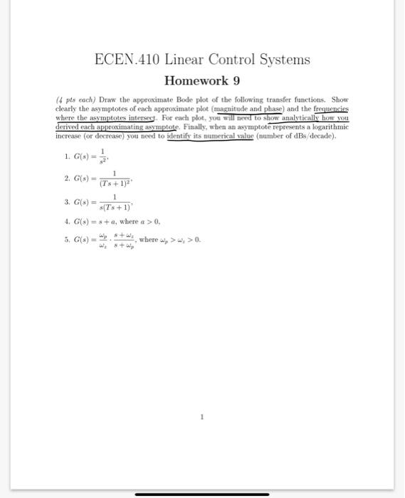 Solved ECEN.410 Linear Control Systems Homework 9 (4 pts | Chegg.com