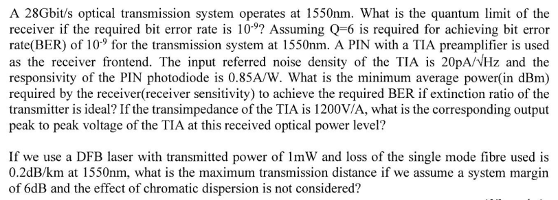 Solved please refer to screenshot A 28Gbits ﻿optical | Chegg.com