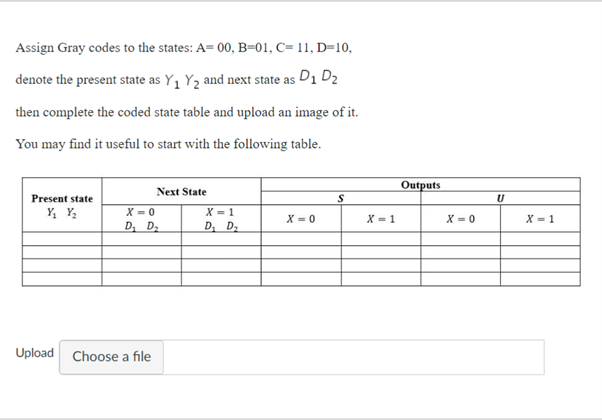 Solved Assign Gray codes to the states: A == 00, ﻿B =01, | Chegg.com