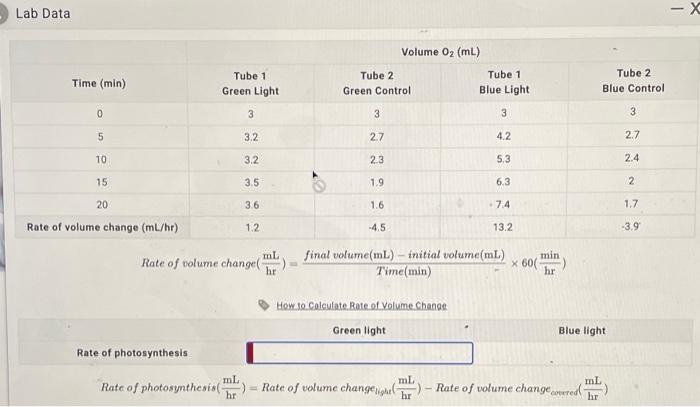Solved what is the rate of photosynthesis for the green | Chegg.com
