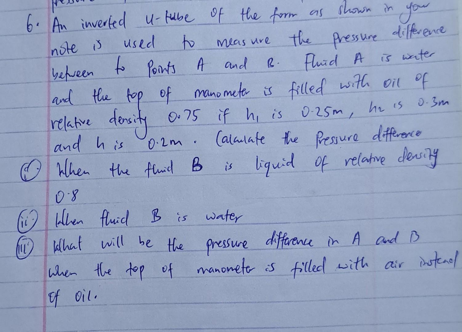 Solved 6. An inverted u-tube of the forrn as shown in your | Chegg.com