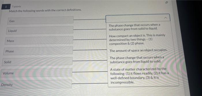 Solved 3 points Match the following words with the correct | Chegg.com